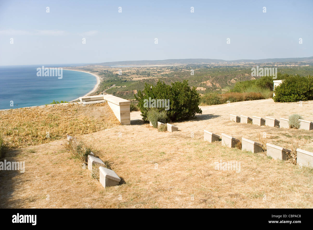 Suvla Bay from Walkers Ridge Cemetery in the Anzac area of Gallipoli ...