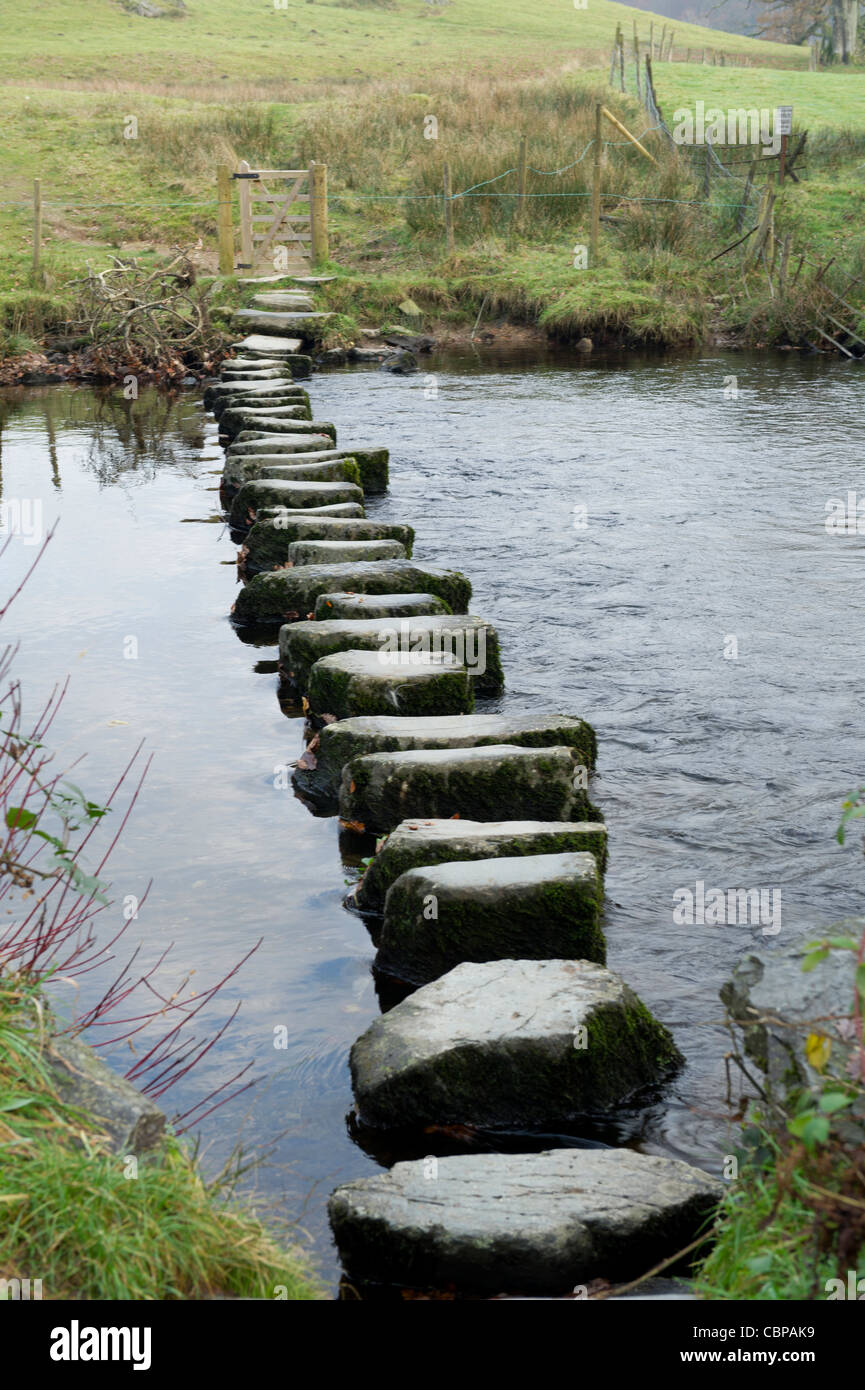 Stepping Stones over River Rothay, Lake District, Cumbria Stock Photo ...