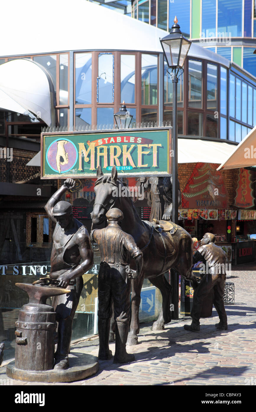 Bronze statues of a horse and farrier on Stables Market, Camden Lock ...