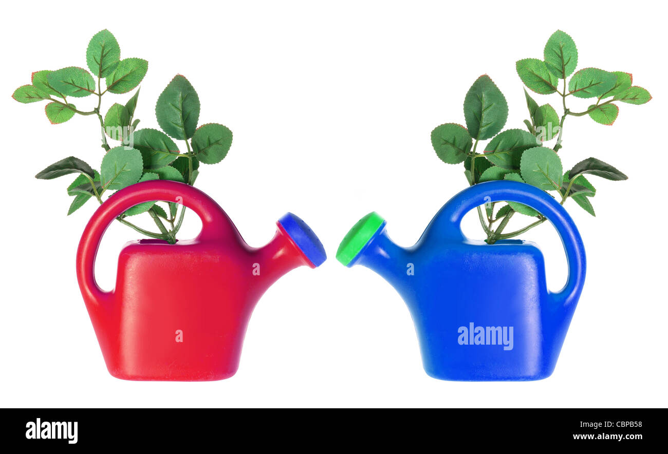 Watering plants with cans Cut Out Stock Images & Pictures - Alamy