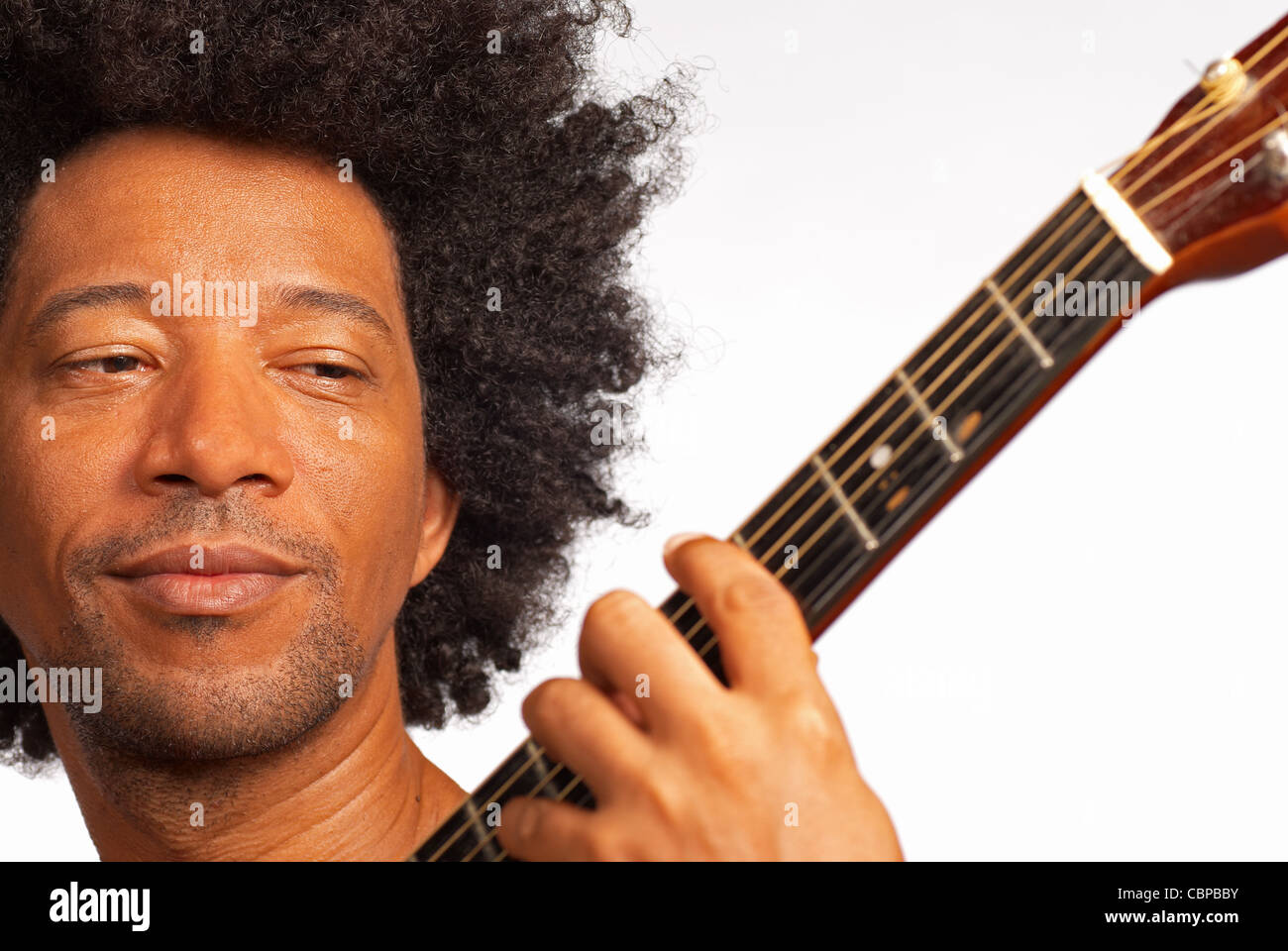 African american guitarist, closeup take while performing Stock Photo ...