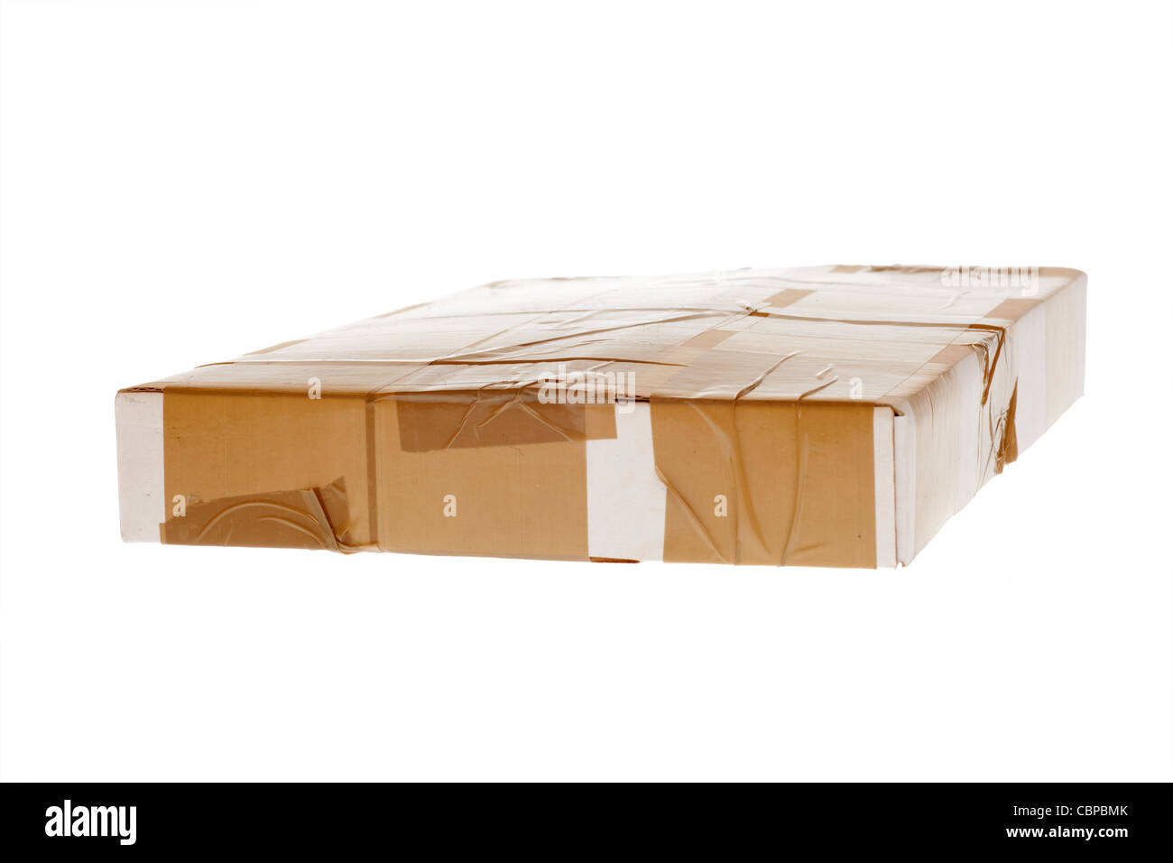 Side of Cardboard Box with Tape isolated on white, Secure package Stock ...