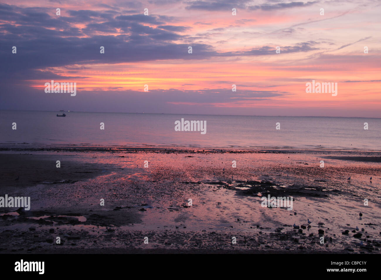 Empty beach at sunset Stock Photo - Alamy