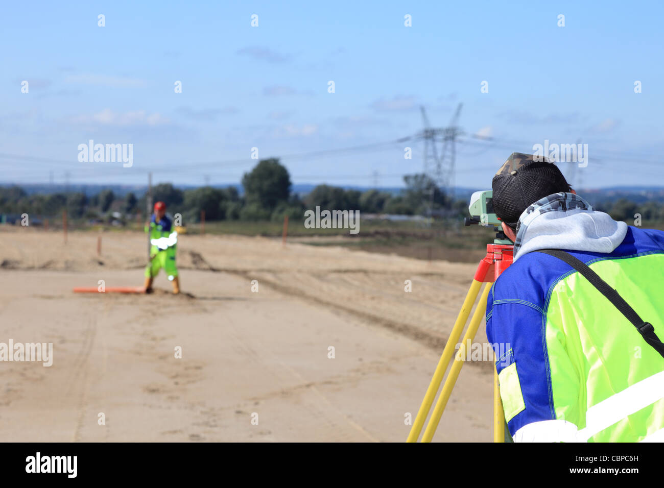 Builder's level - construction site by theodolite level transit ...