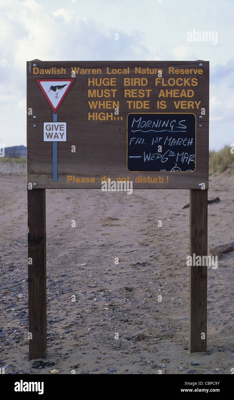 Bird roost warning sign. Dawlish Warren. Devon. UK Stock Photo - Alamy