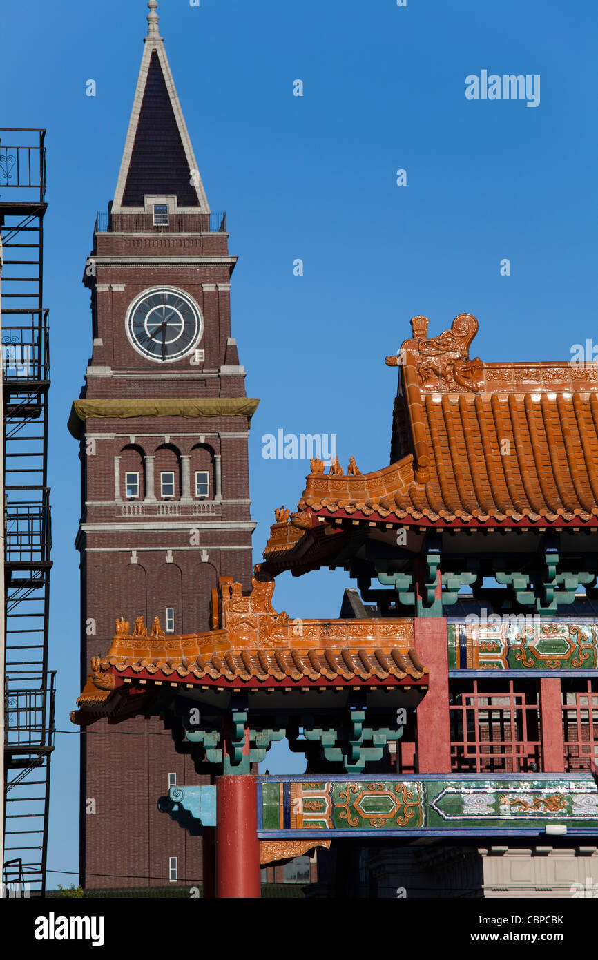 China Gate, China Town, King Street Station tower, Seattle, Washington ...