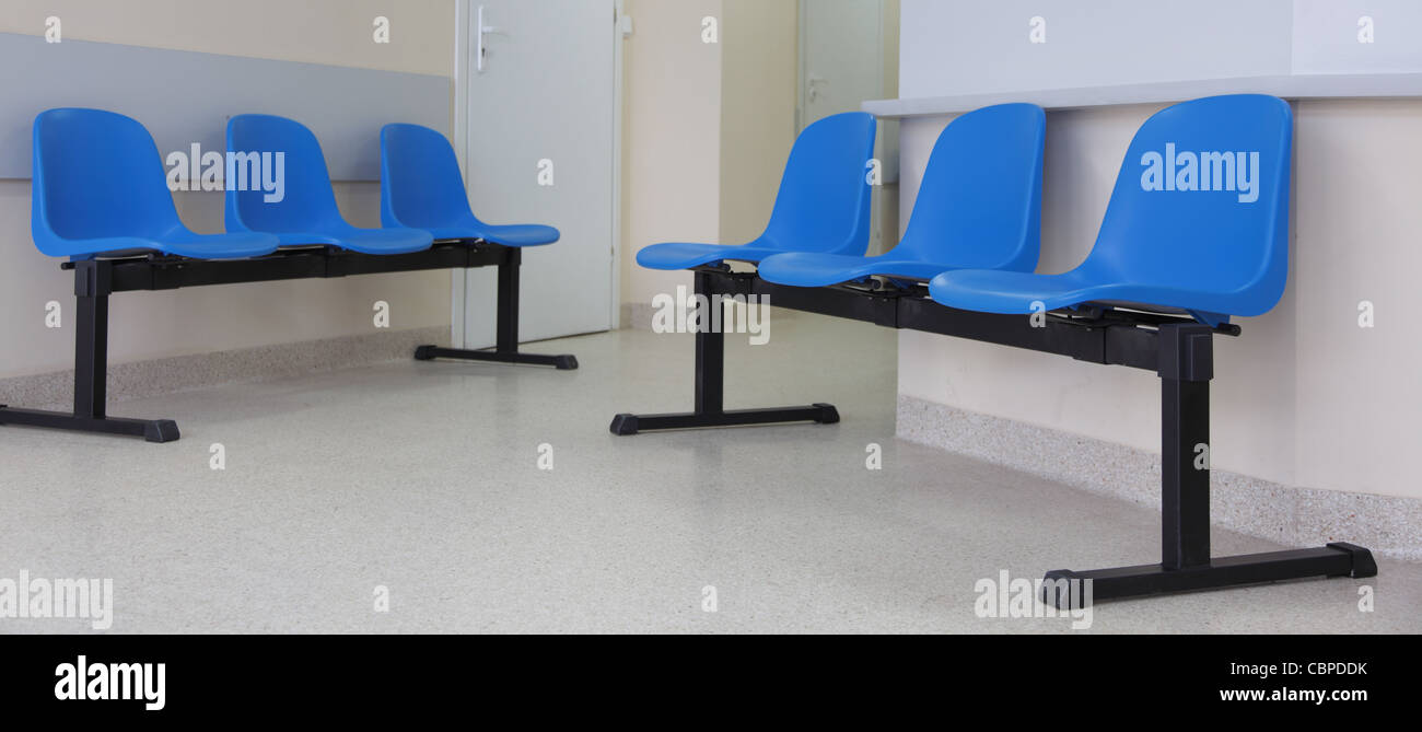 waiting room - blue chairs, door Stock Photo - Alamy