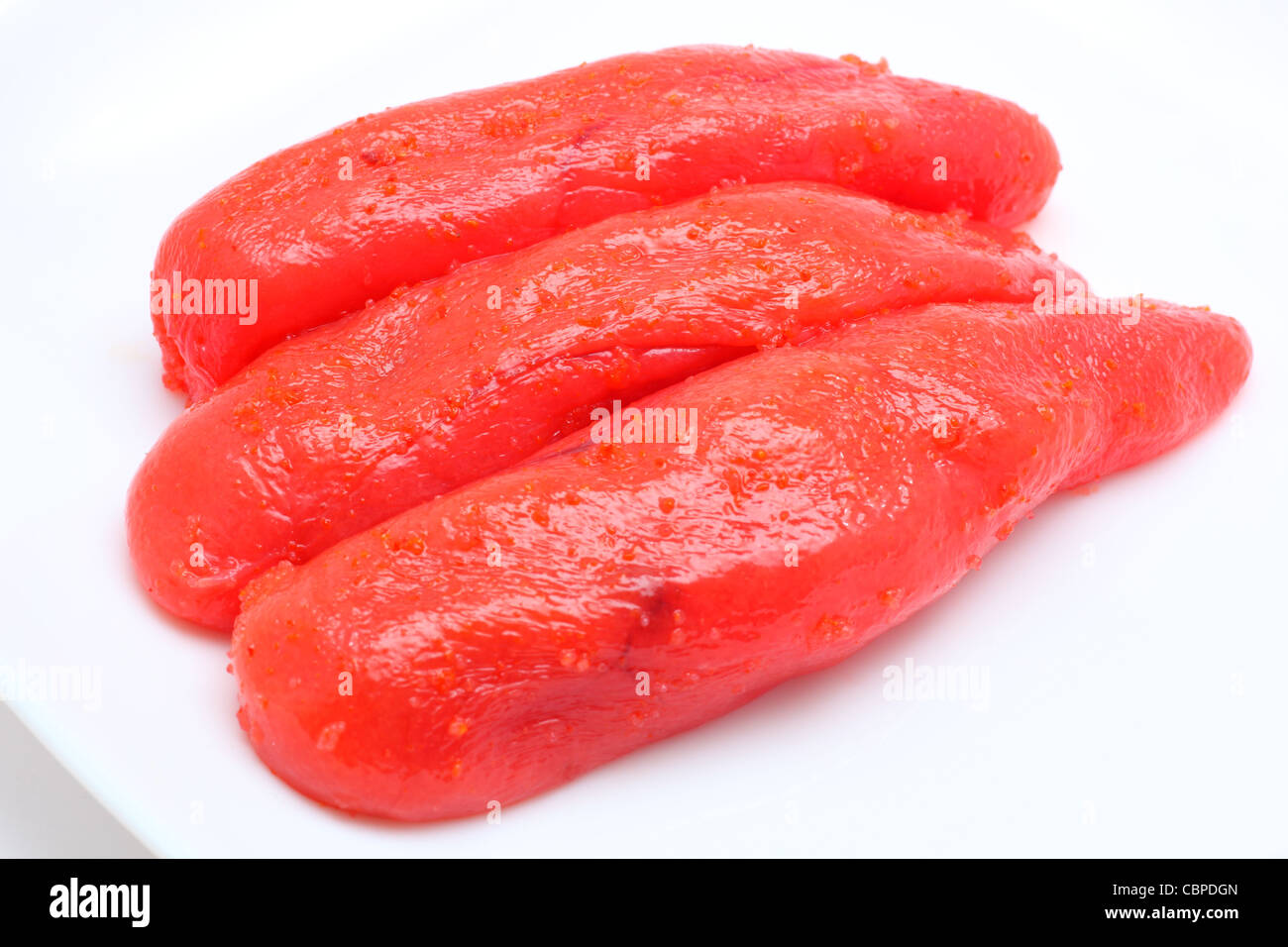 Marinating tarako in hot pepper sauce, japanese food Stock Photo - Alamy