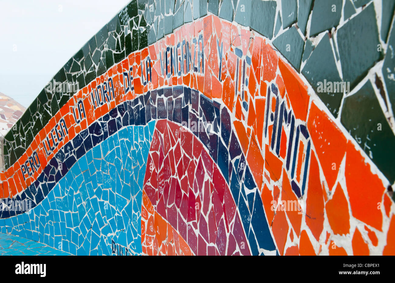 Tile ceramics on bench near ocean at the Love Park in Lima Peru Stock ...