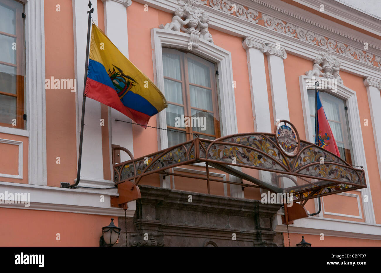 Colorful architecture on buildings in downtown Quito Ecuador Stock ...