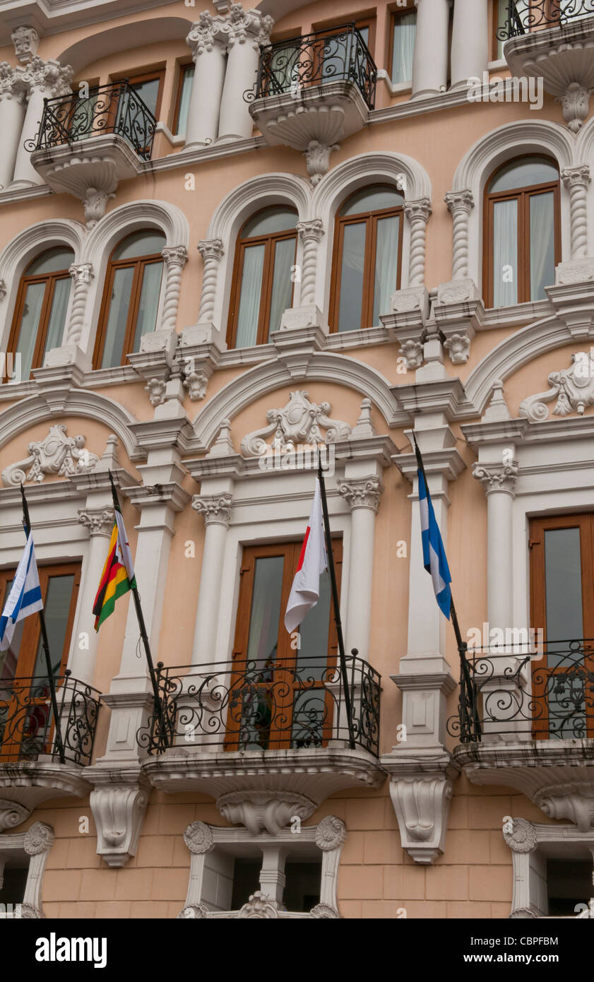 Colorful architecture on buildings in downtown Quito Ecuador Stock ...