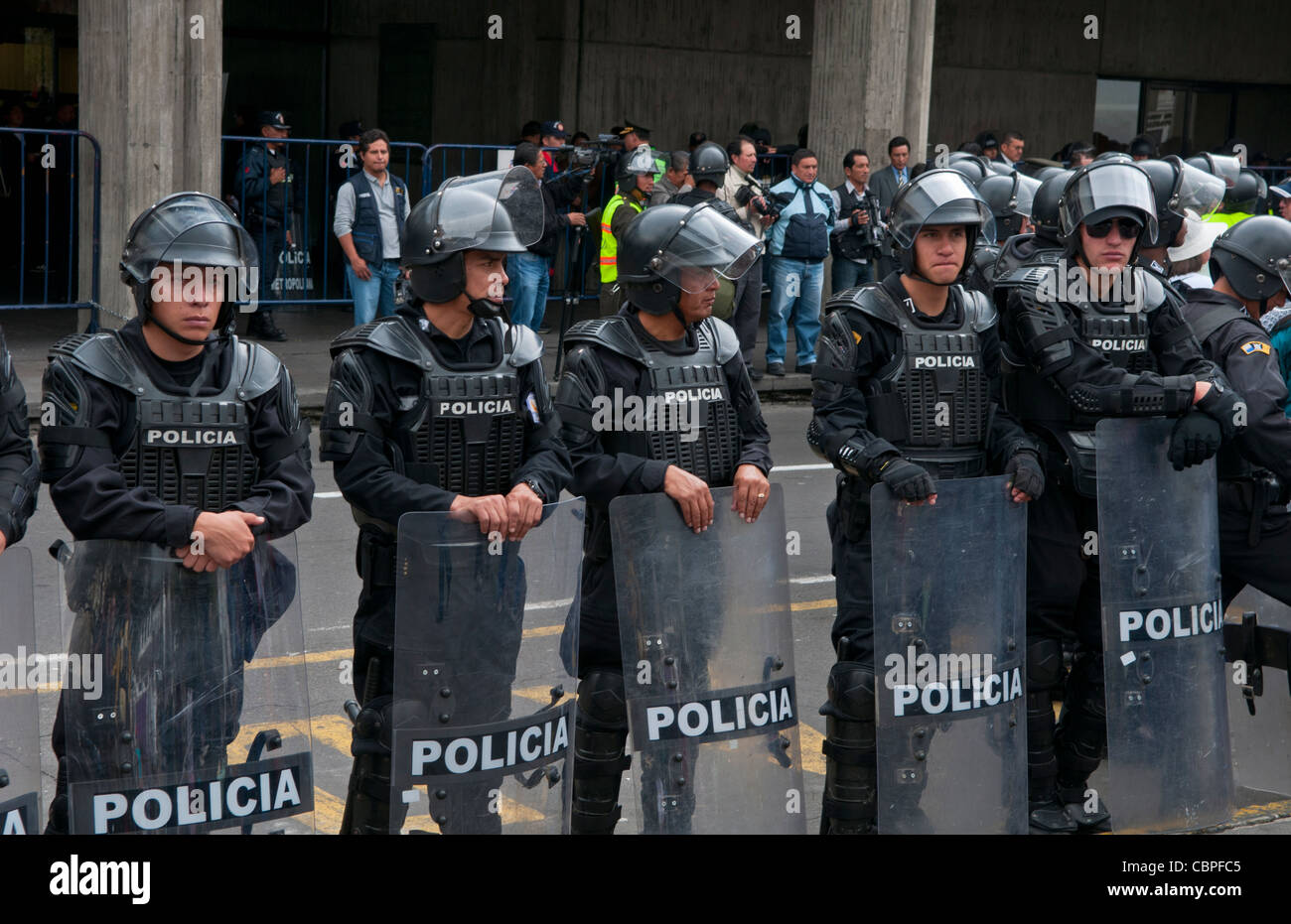 Protest march in Quito Ecuador with police there for demonstration in ...