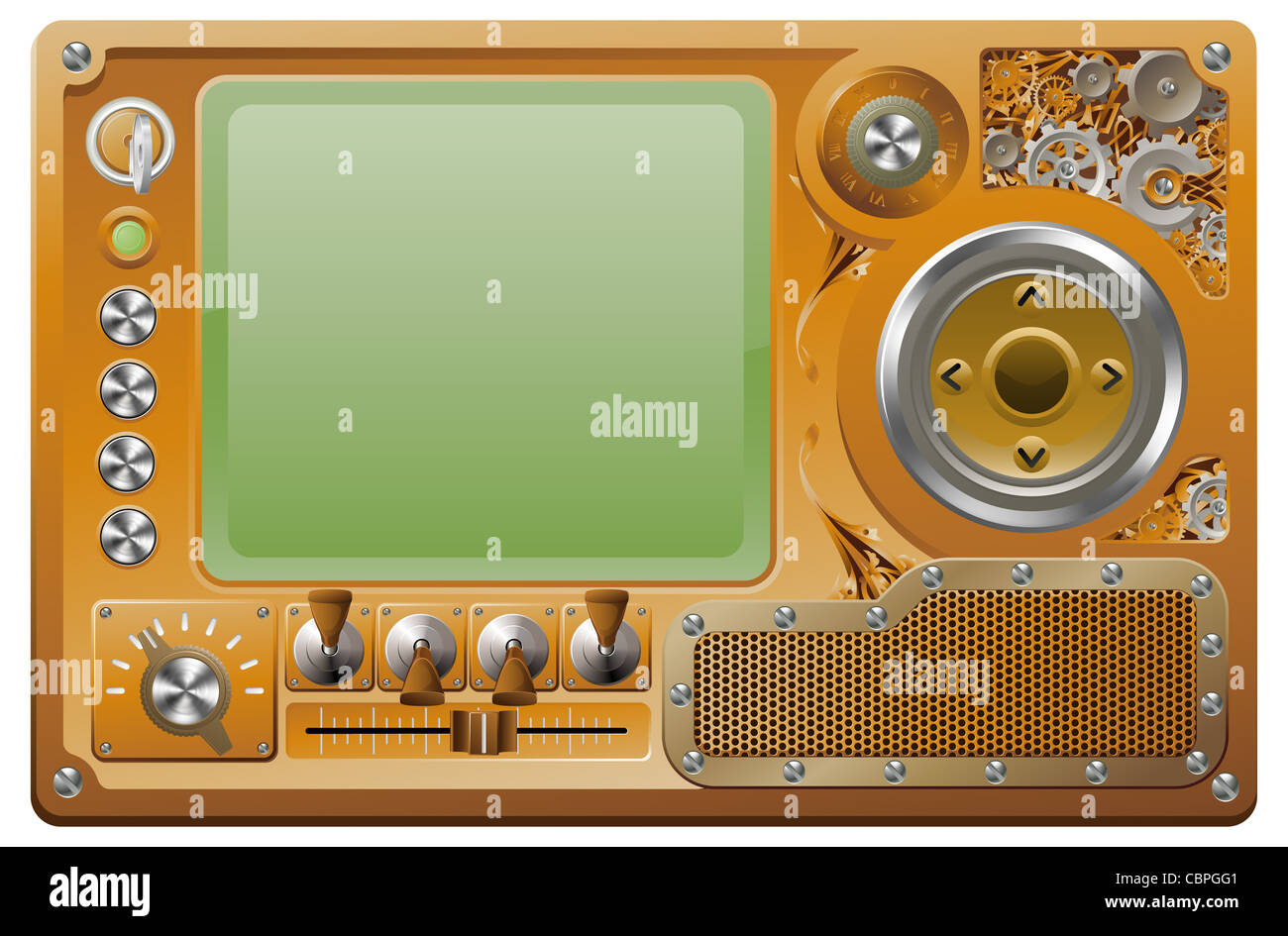 Steampunk style grunge media player control panel Stock Photo - Alamy