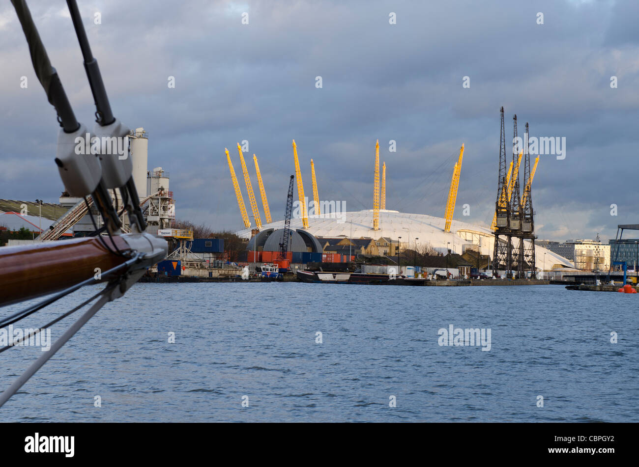 O2 Arena Building from Canary Wharf Sailing ship in foreground ...