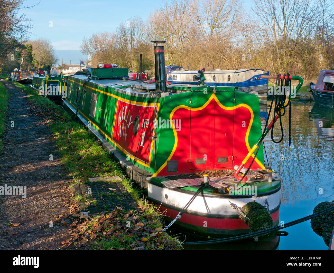 Narrow Red Canal Boats on the Grand Union Canal at Marsworth Lock ...