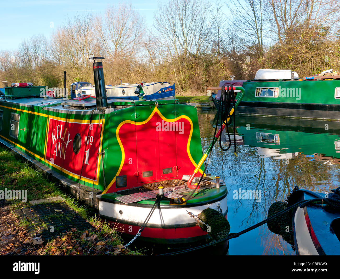 Narrow Red Canal Boats on the Grand Union Canal at Marsworth Lock ...