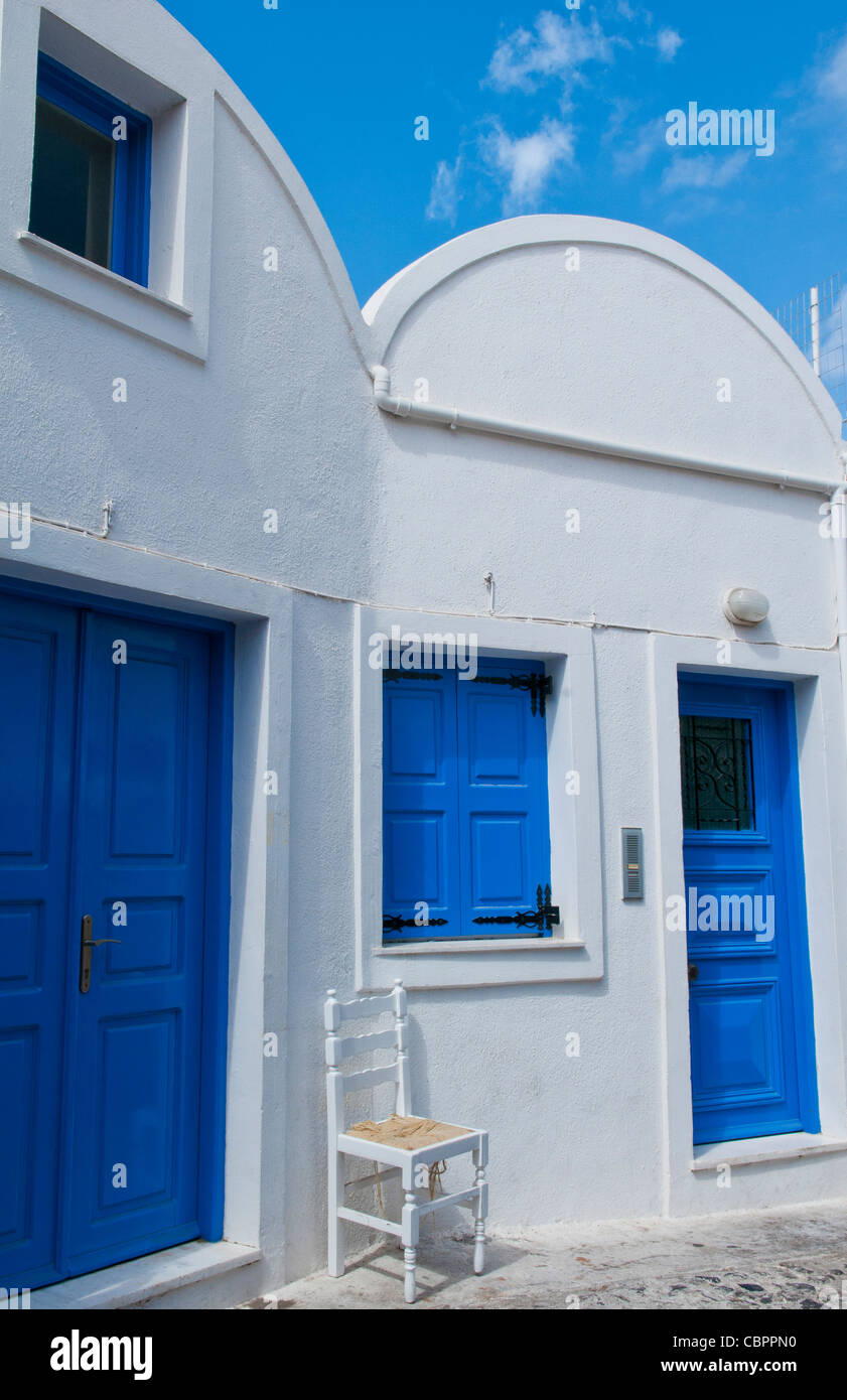 blue white building in Santorini in Greek Islands Stock Photo - Alamy