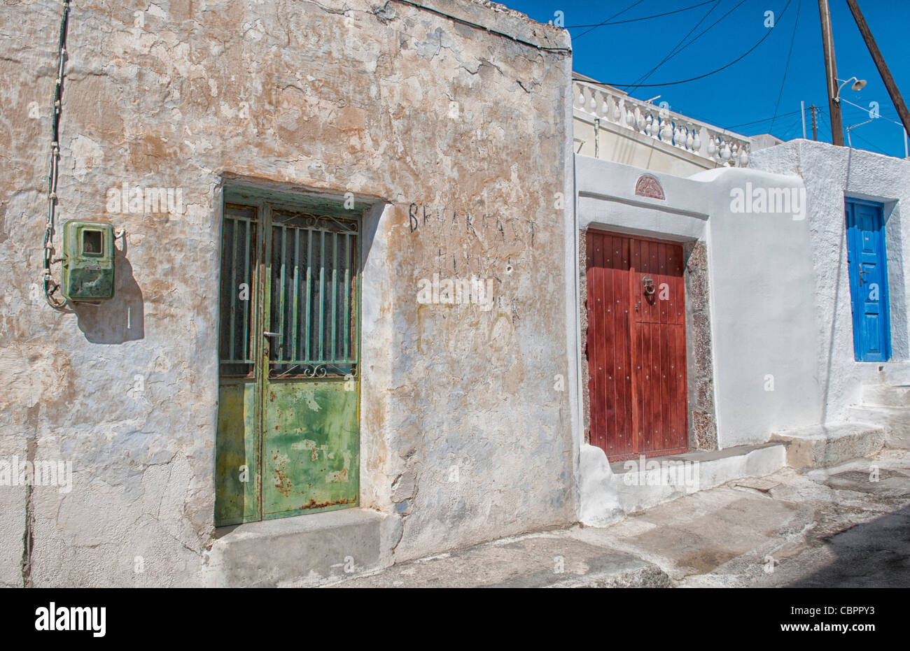 Abstract view of small traditional village near Kamari in Santorini in ...
