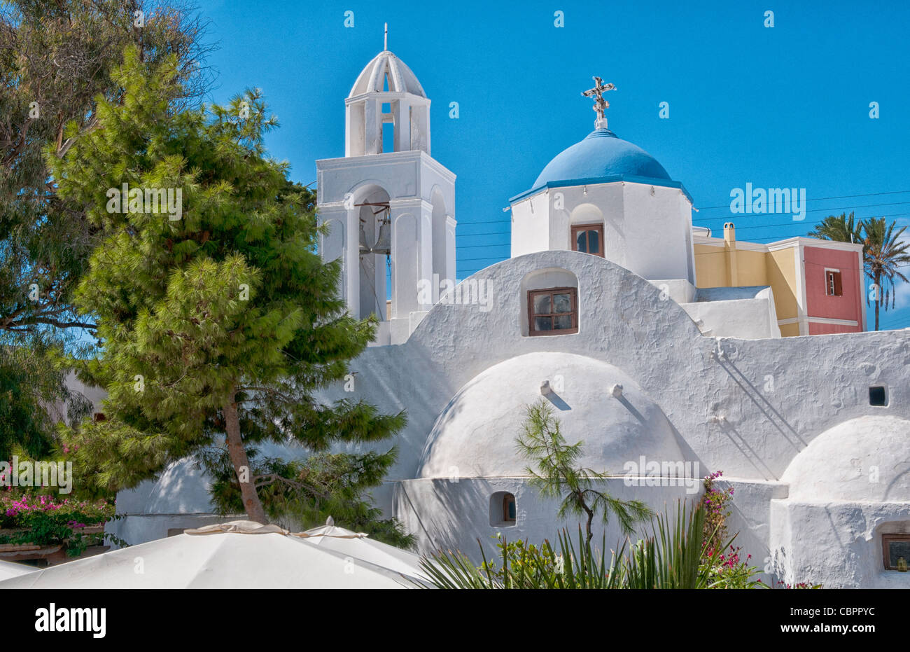 White curved colorful buildings in small traditional village near ...