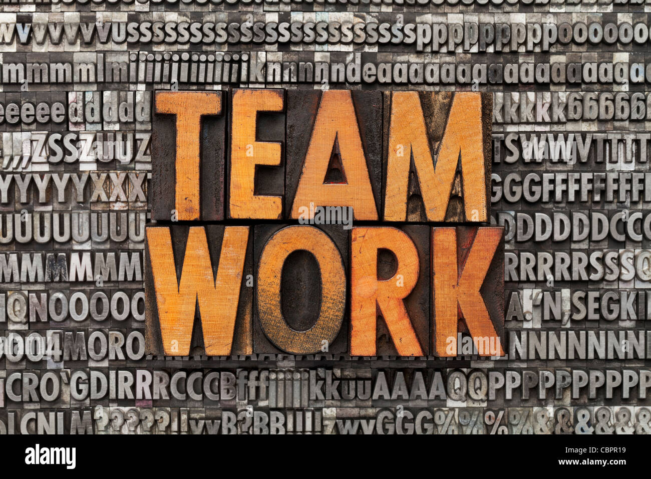 teamwork - text in vintage wood letterpress printing blocks against ...