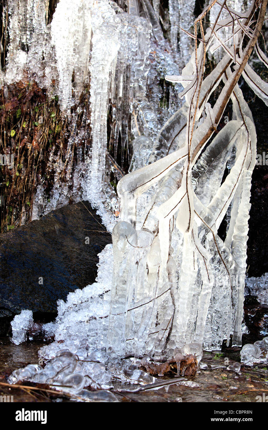 Little waterfall and needle ice Stock Photo - Alamy
