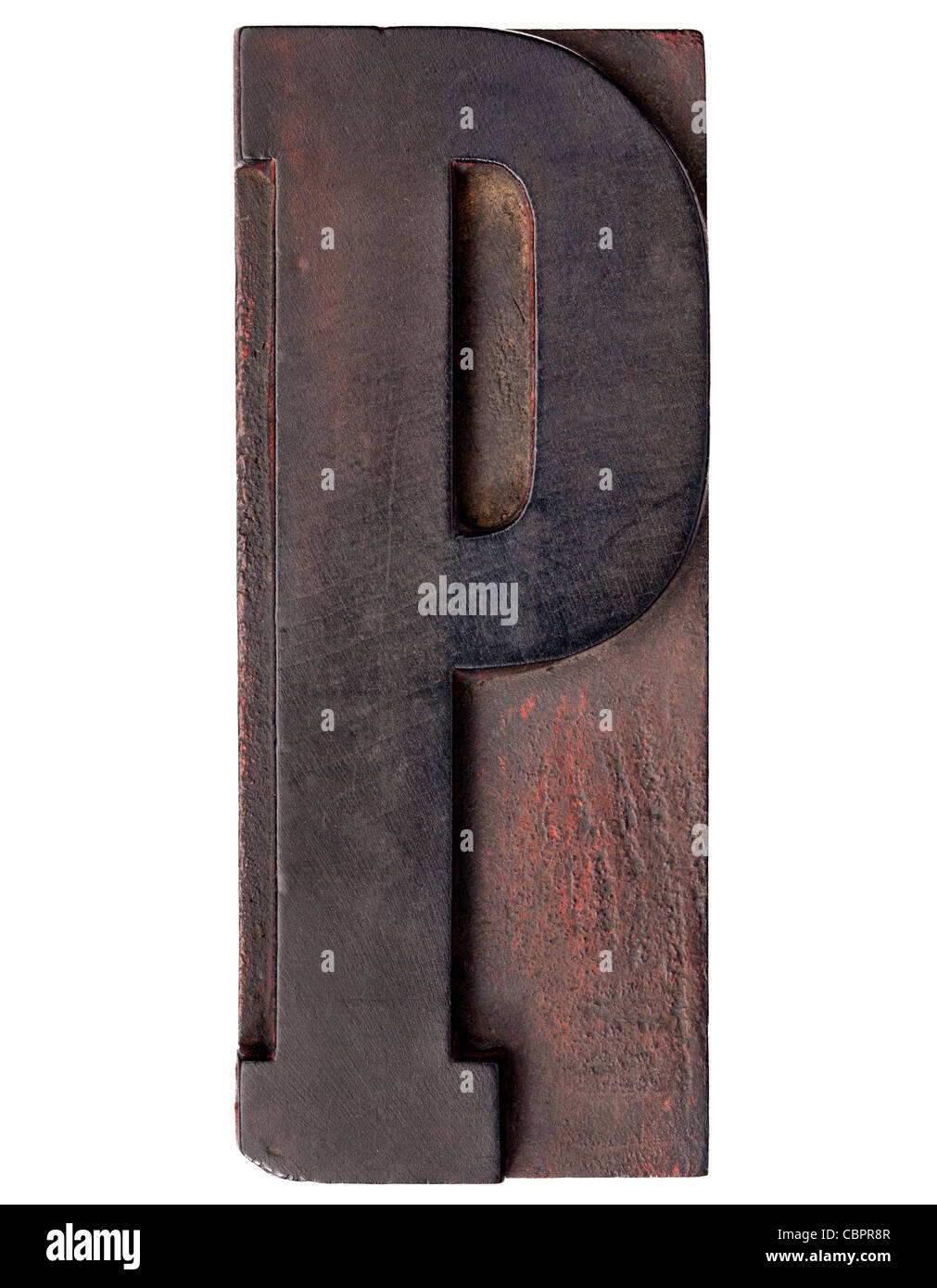 letter P - isolated antique wood letterpress printing block stained by ...