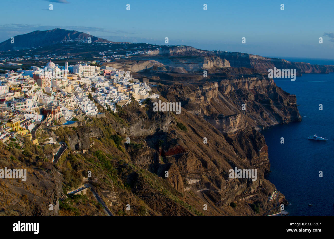 City of Fira Santorini Greece at night from mountains with sky and ...