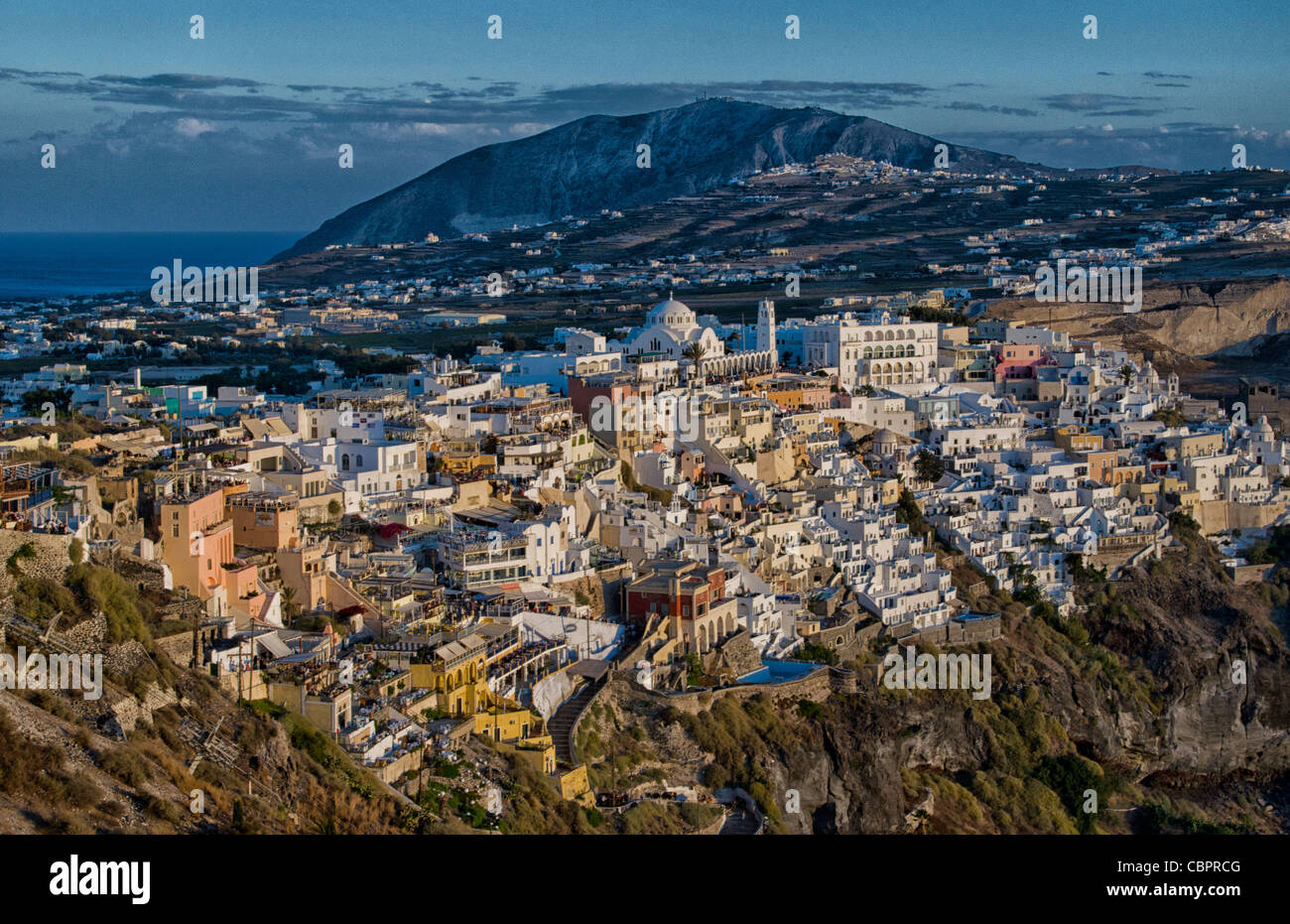 City of Fira Santorini Greece at night from mountains with sky and ...