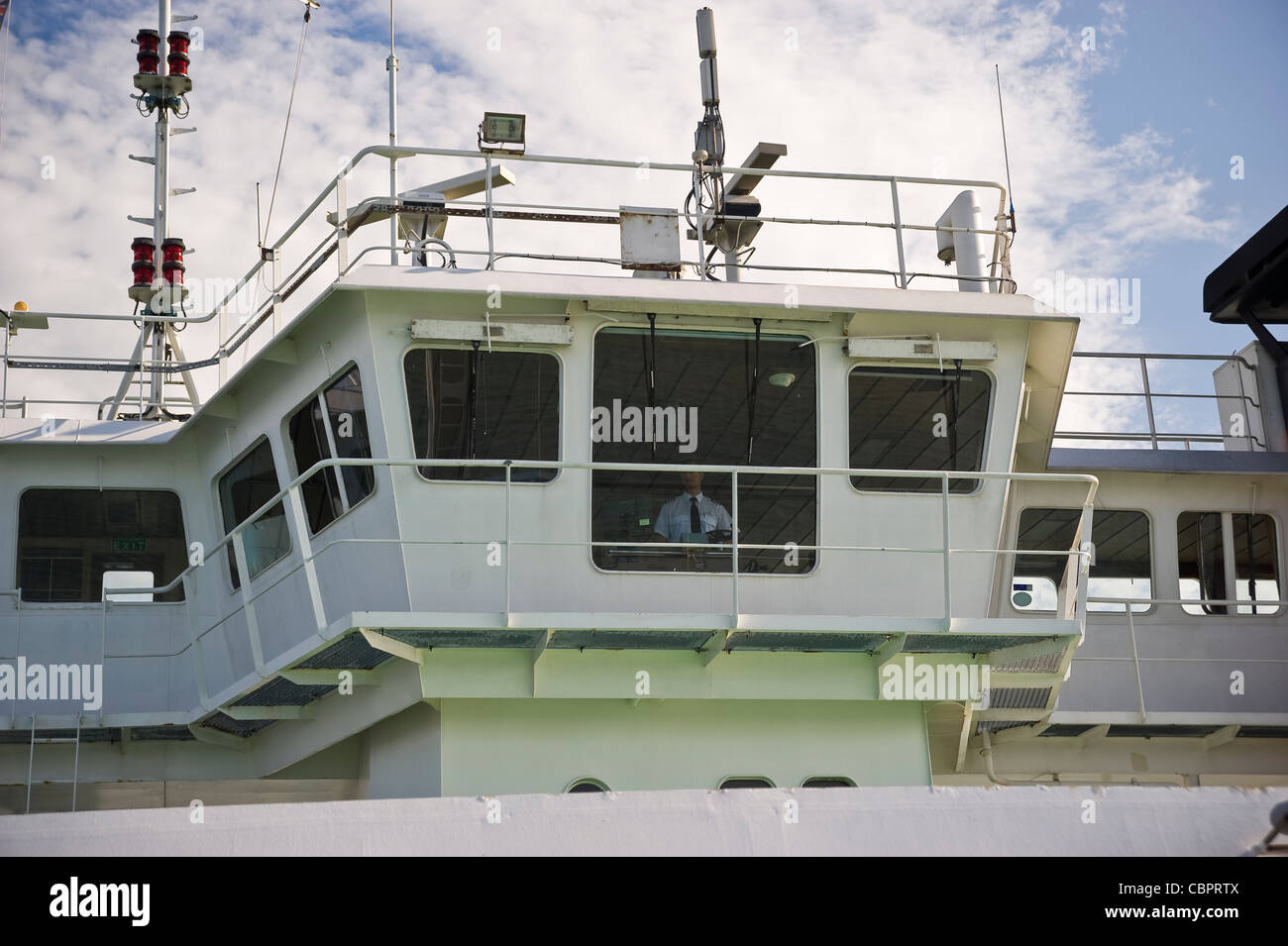 The Bridge of an Isle of Wight Car Ferry leaving East Cowes, UK Stock ...