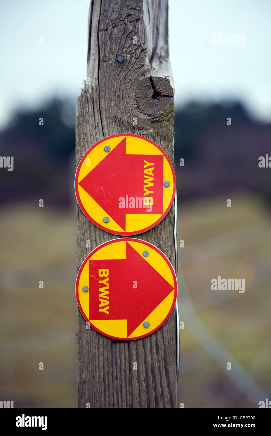 Byway signs on wooden post pointing two different directions Stock ...