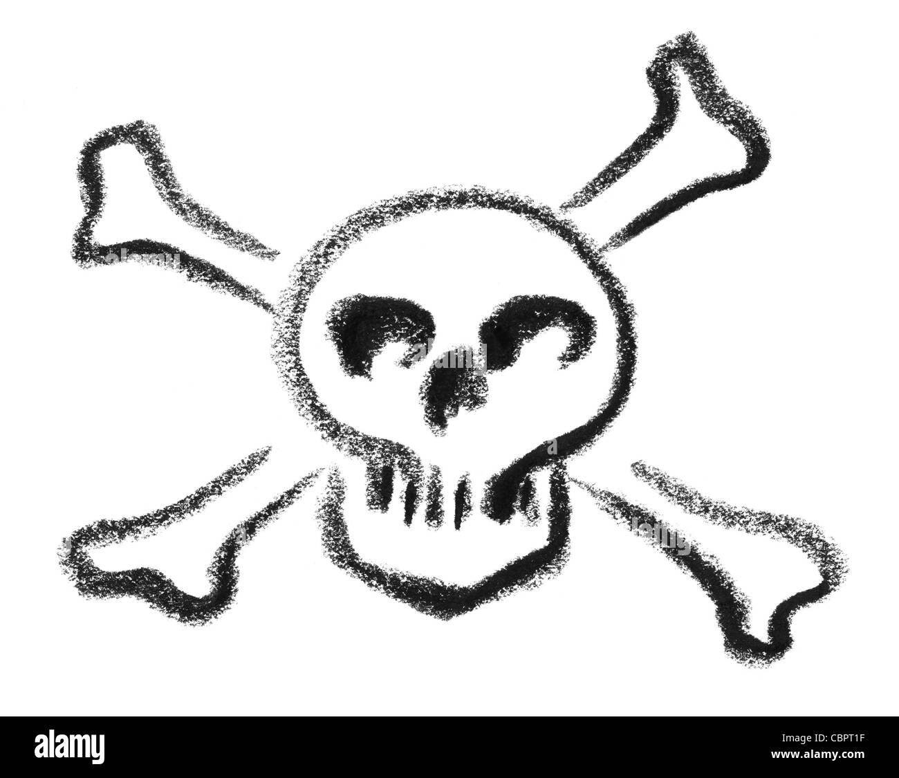 crayon painted skull with crossed bones as a danger symbol in white ...