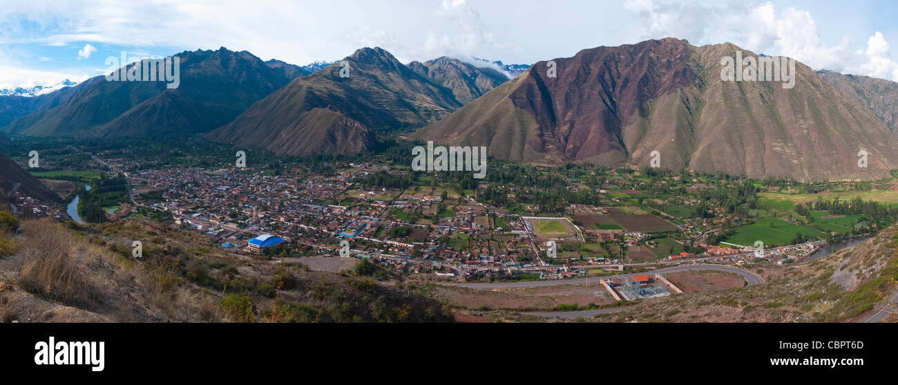 Panoramic scenic of small town of Urubamba Peru of mountains and valley ...