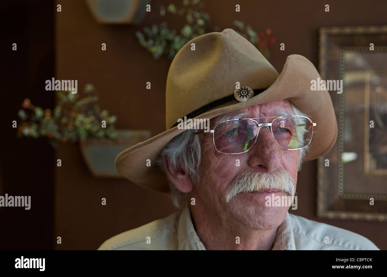Old Man with hat Western type guy in Bozeman Montana Western USA Stock ...