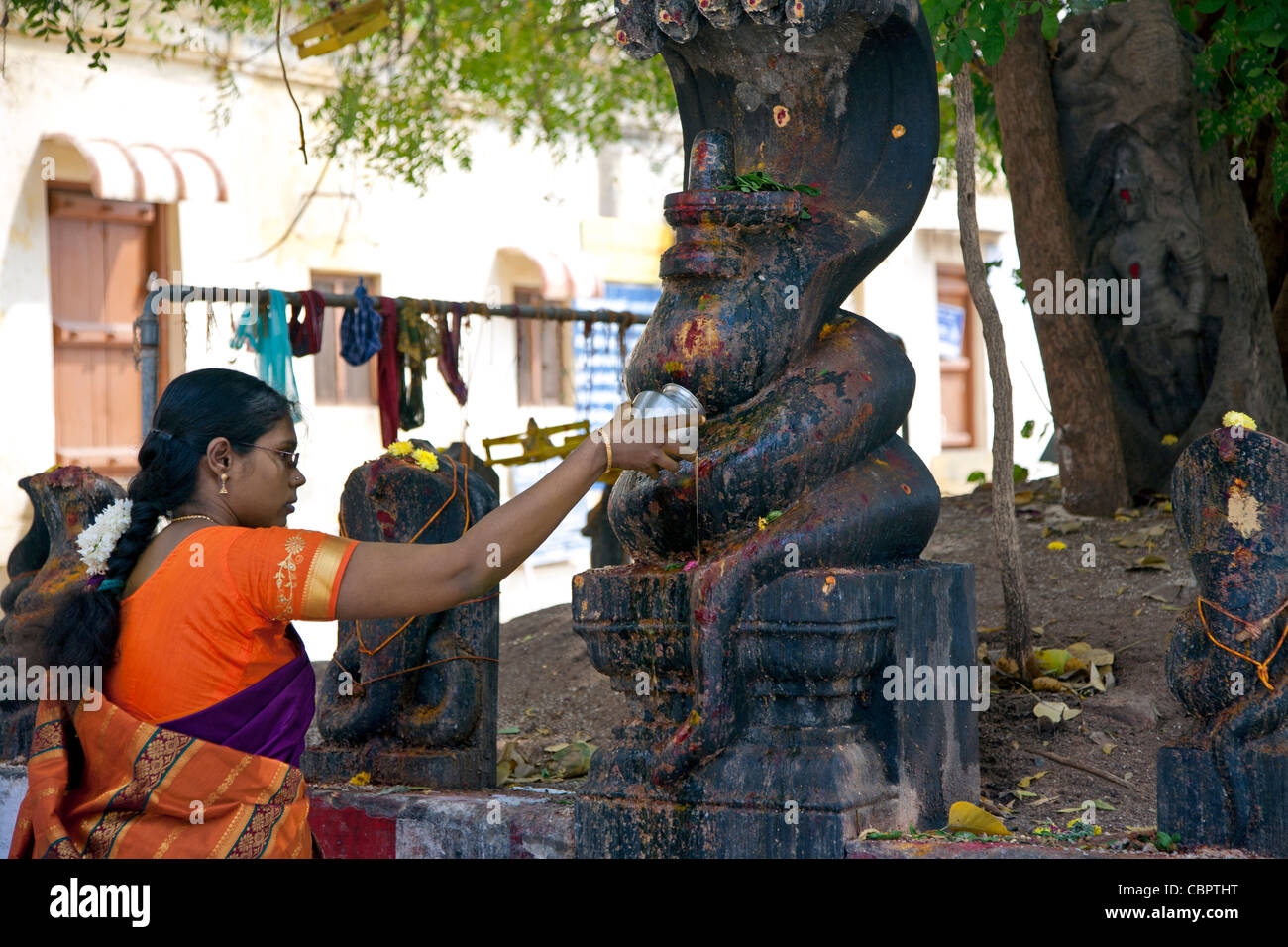 Woman making a ritual offering. Sri Meenakshi temple. Madurai. Tamil ...