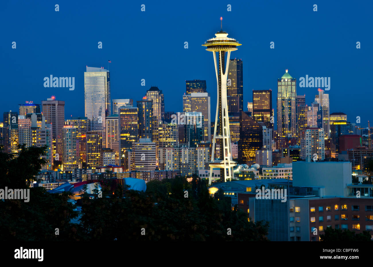 Seattle Washington skyline from Queen Annes Hill with Space Needle and ...