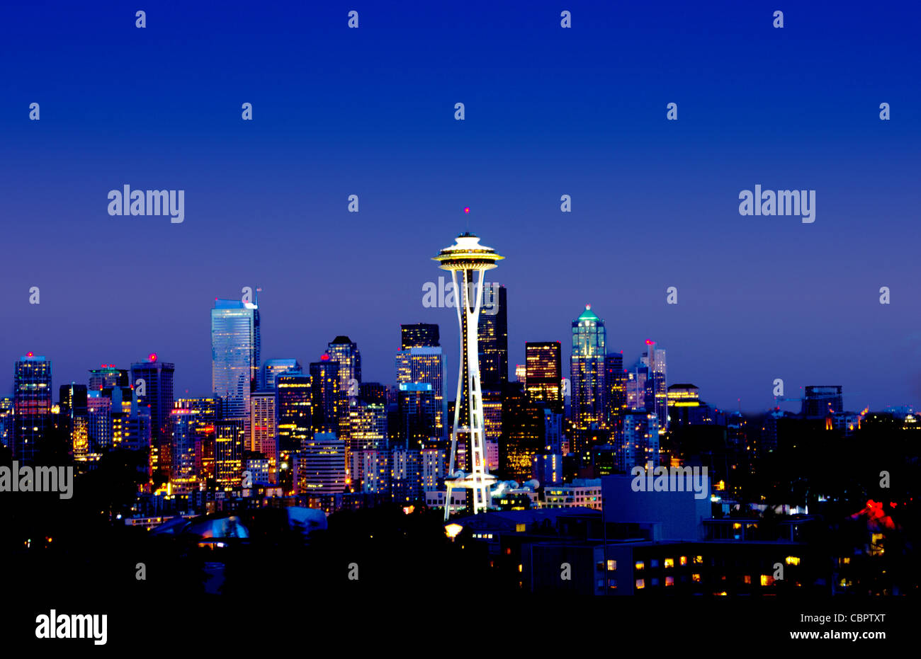 Seattle Washington skyline from Queen Annes Hill with Space Needle and ...