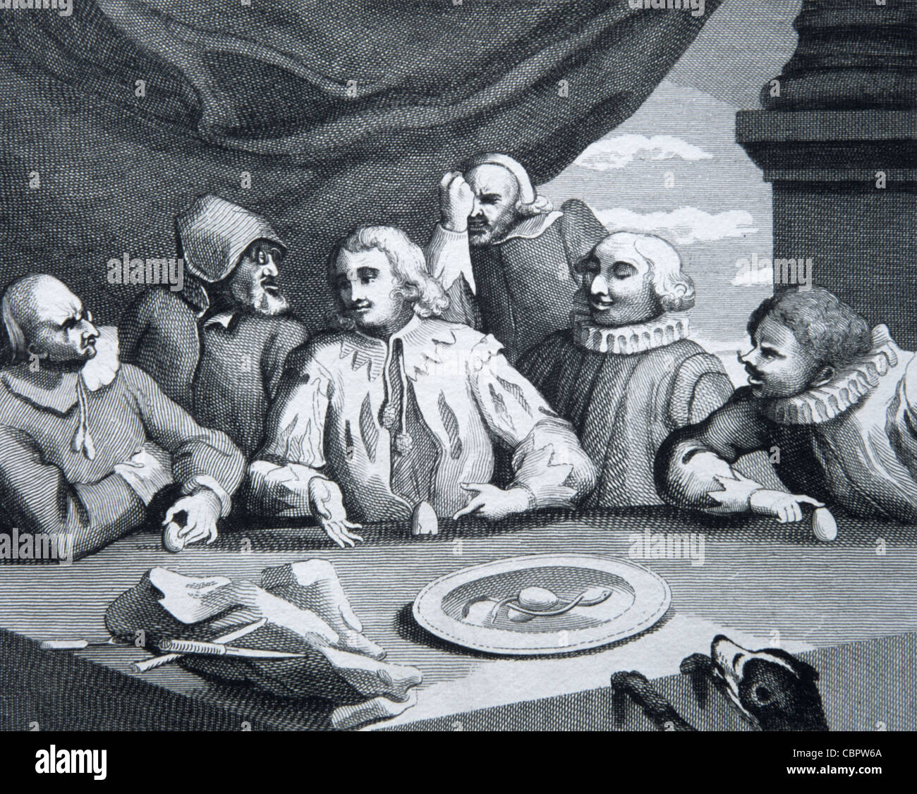 Columbus' Egg, the Egg of Columbus or 'Columbus Breaking the Egg' Engraving by William Hogarth ...