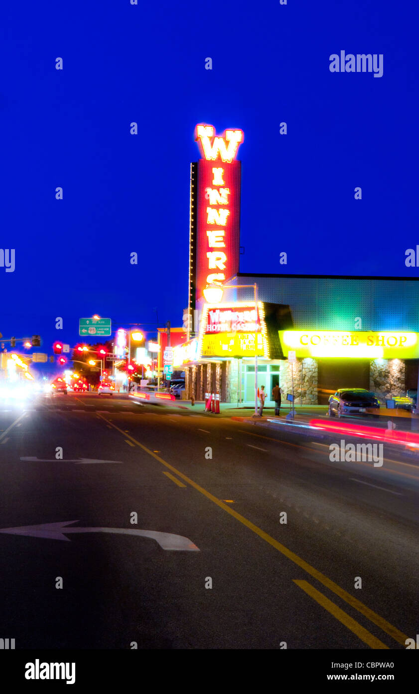 Main Street at night of Winners Casino in Winnemucca Nevada with ...