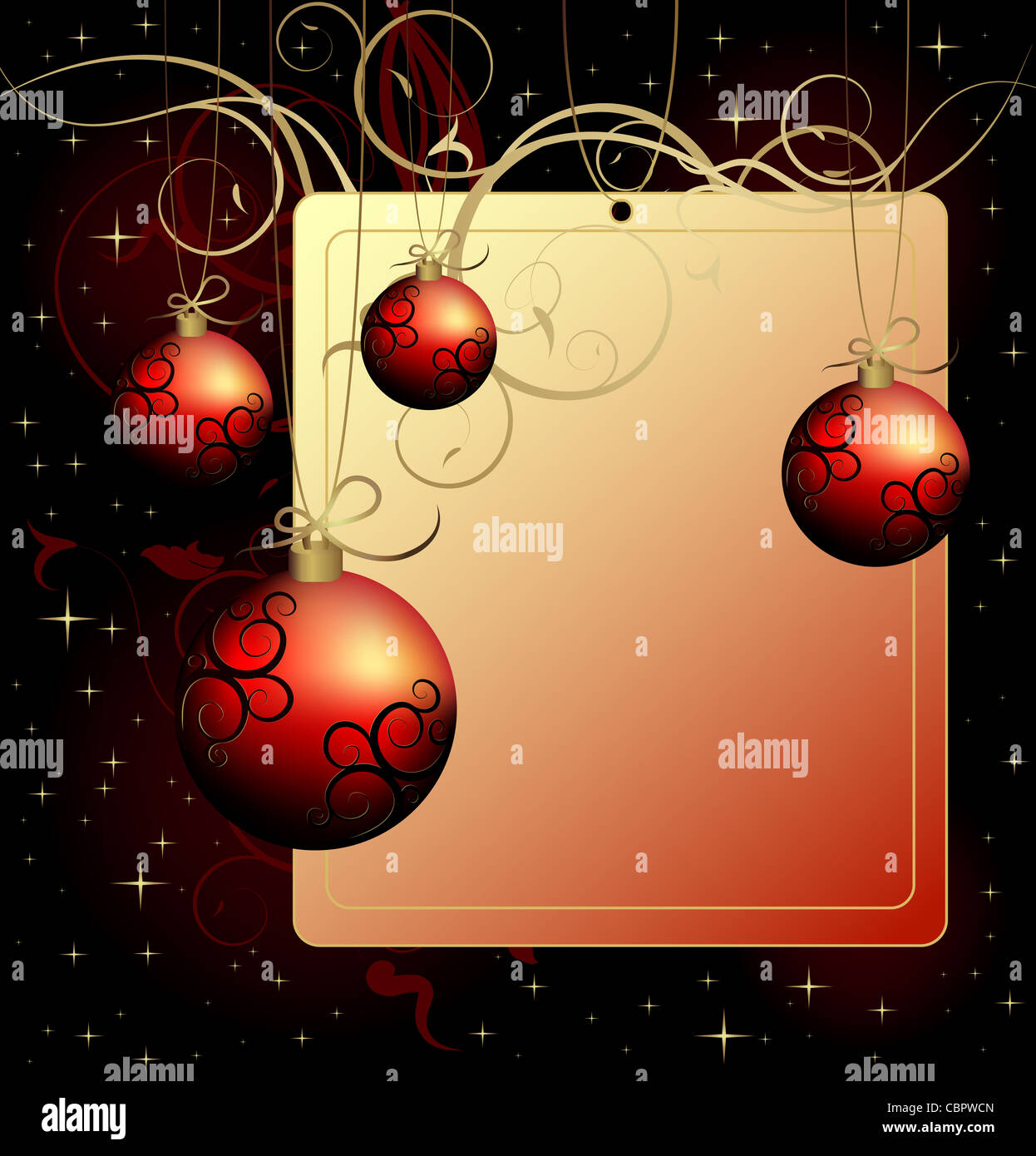 Christmas background with red event design ball and stars Stock Photo ...