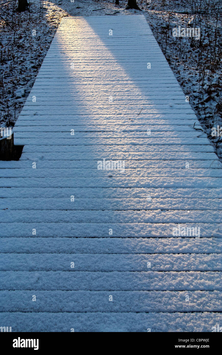 Snow covered boardwalk Stock Photo - Alamy