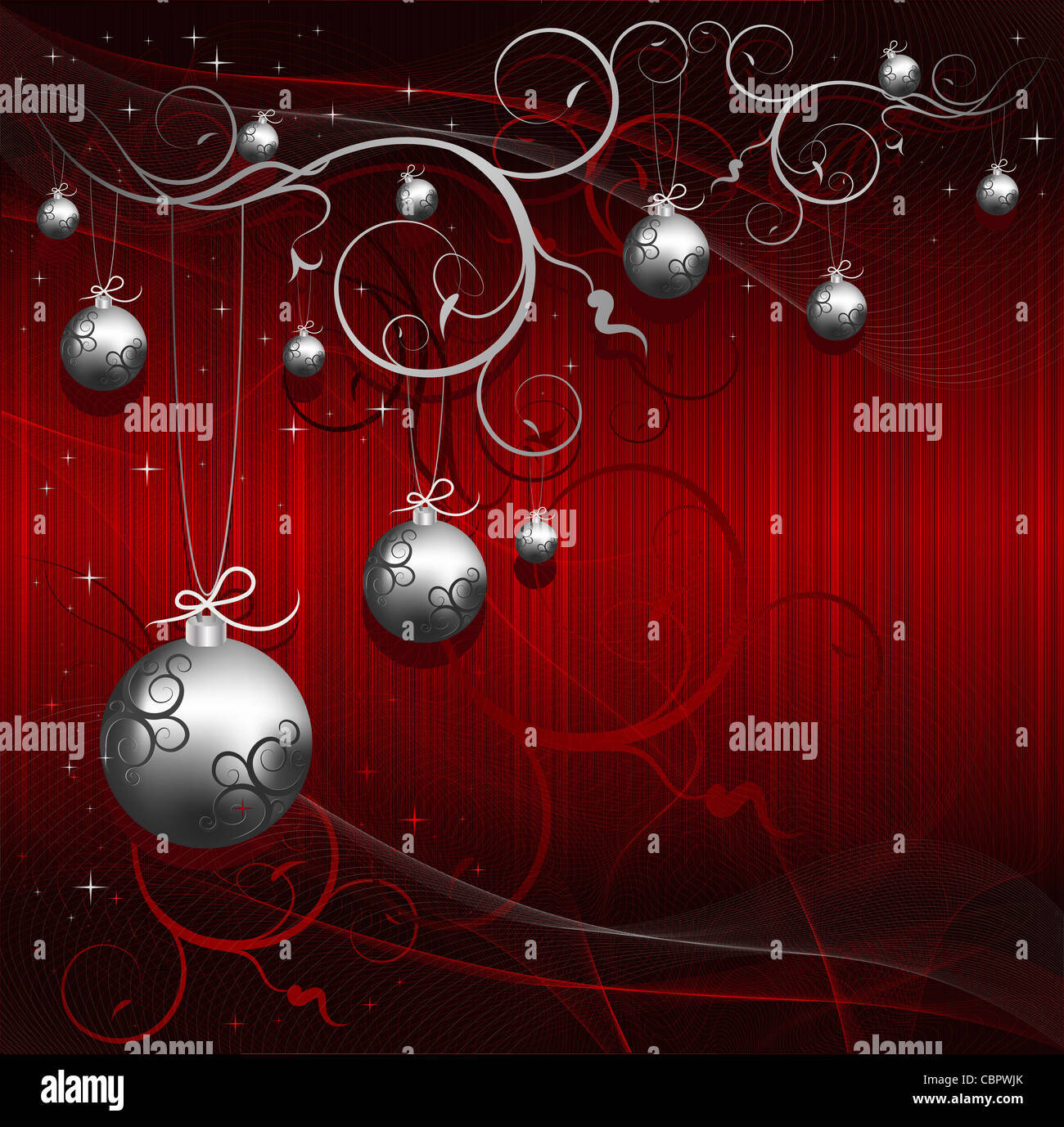 Christmas background with silver event design ball and stars Stock ...