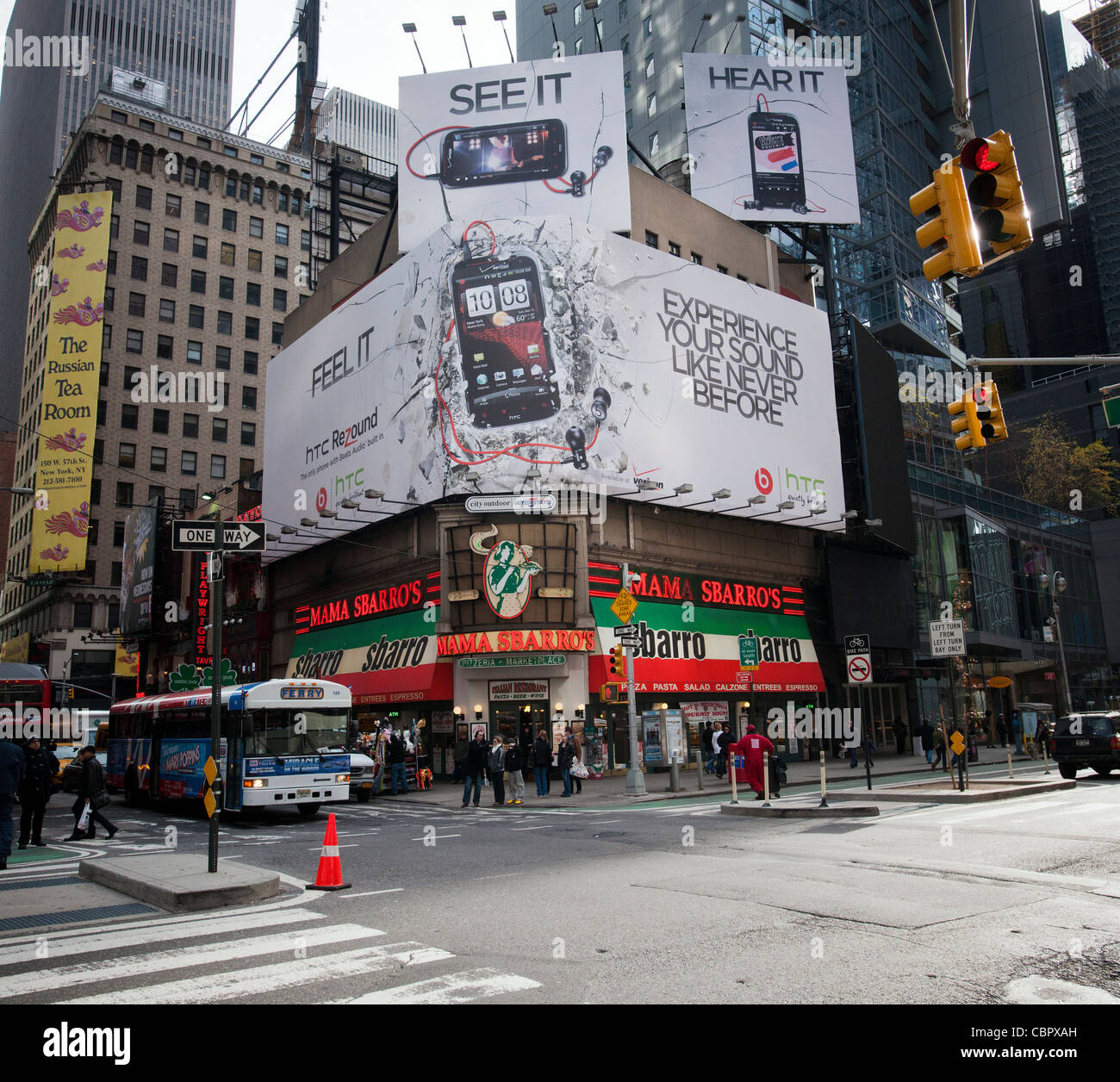A billboard in Times Square in New York advertises the HTC Rezound ...