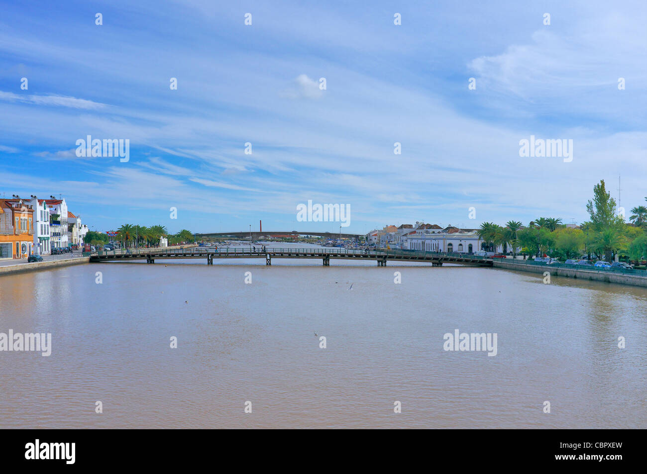 Looking down the Rio Gilão River towards the Ponte Das Forcas Armadas ...