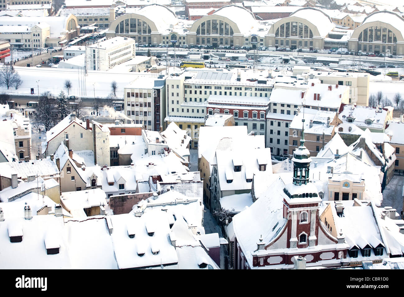 winter top view on roofs of old Riga town, Latvia Stock Photo - Alamy