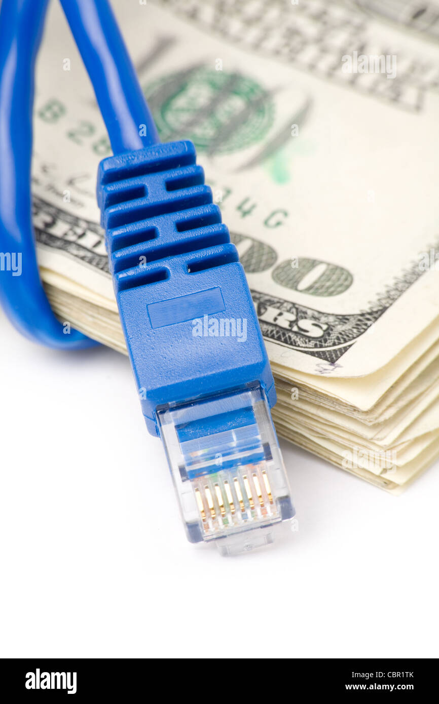 Network Connection Plug and dollars, concept of online business Stock ...