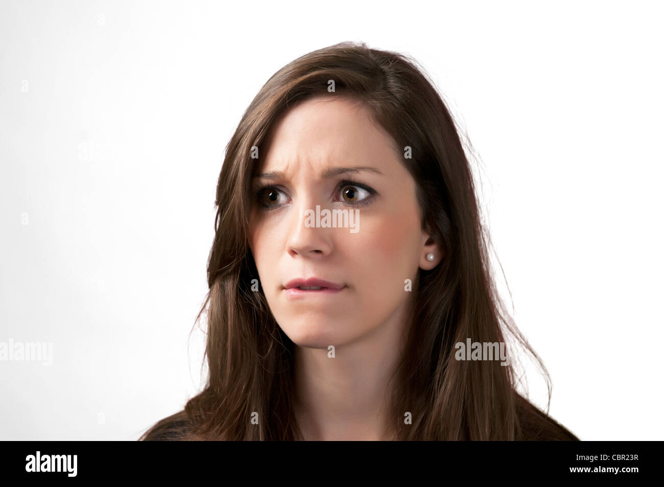 A YOUNG WOMAN SCARED Stock Photo - Alamy