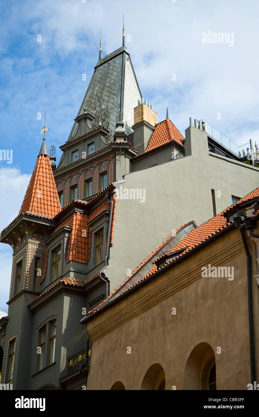 red roof building beautiful architecture old town in Prague Stock Photo ...