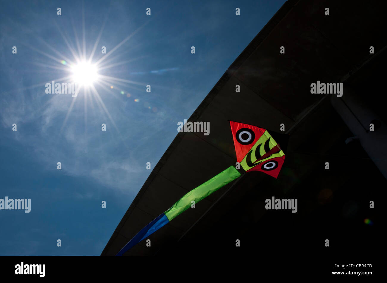 A colourful kite flying in the sun, backed by shadows Stock Photo - Alamy