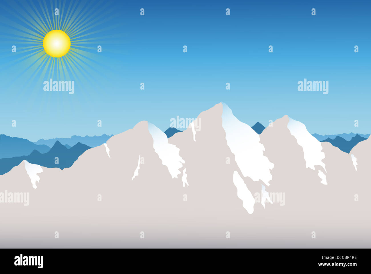 Spring in the Mountains with blue sky and sun Stock Photo - Alamy