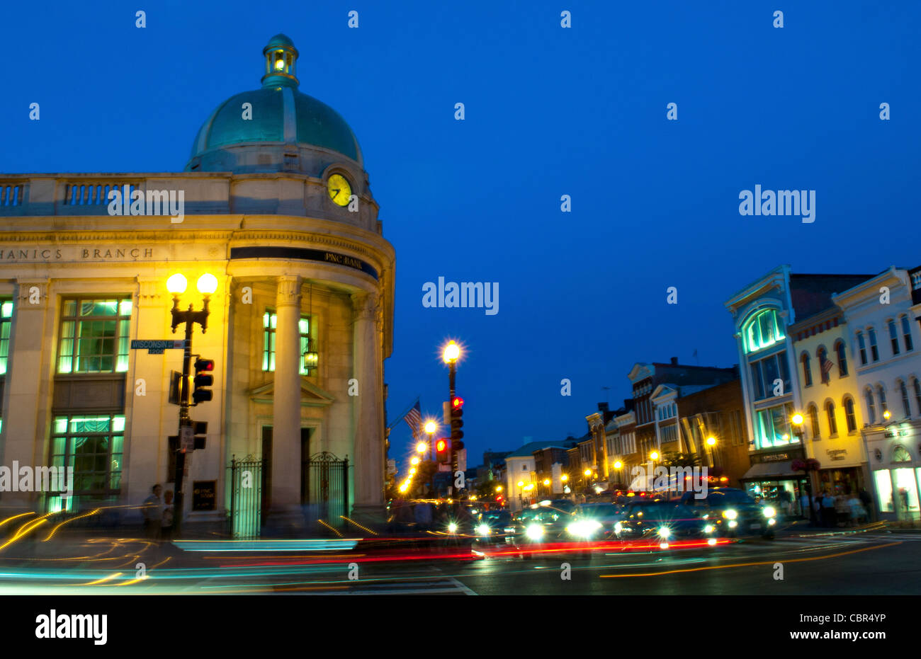Washington DC Georgetown at night at Wisconsin Street and M Street with ...